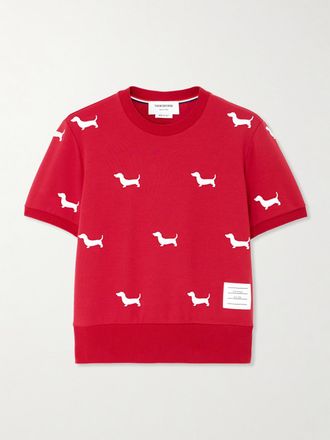 Thom Browne T-shirt En Coton À Broderies Hector - Rouge