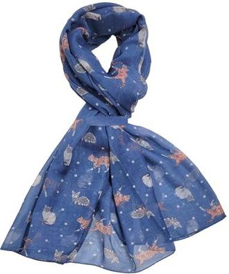 GFM Foulard imprimé chats pour femme printemps et été, bleu, L