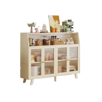 Generic K&uuml;chenschrank mit staubdichten Schrankt&uuml;ren und verl&auml;ngerten Beinen, Mikrowellenablage aus Massivholz, geeignet for Wohn- und Esszimmer(100x95x32cm)