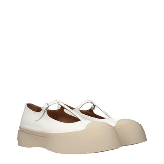 Marni Womens White Leather Slip-On Loafers