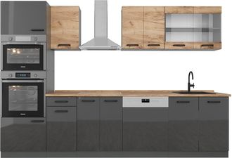 Vicco K&uuml;chenzeile R-Line, Goldkraft Eiche/Anthrazit, 300 cm zweifarbige Schr&auml;nke, AP Eiche