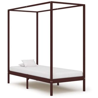 vidaXL Vidaxl - Cadre de lit &agrave; baldaquin Marron fonc&eacute; Pin massif 90 x 200 cm