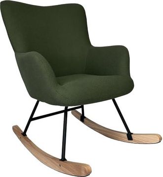 Happy Garden Fauteuil à Bascule Kaira, Rocking Chair, Tissu Boucle Vert Kaki, Structure en métal et piètement en Bois dhévéa