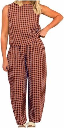 Generic Ensemble de pantalons rayés 2 pièces pour femme - Tenue vichy Y2k - Débardeur sans manches et pantalon à jambe large - Ensemble de pyjama pour femme, 