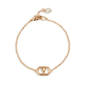 Valentino Garavani Goldenes VLogo Anh&auml;nger mit Faux-Perle - - Accessories - Damen - Gelb - S