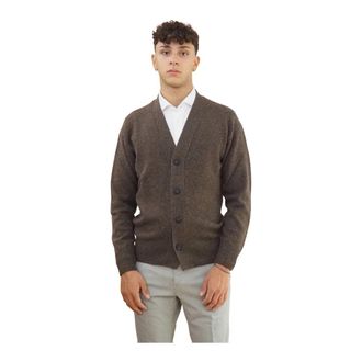Barba Braune Herren-Strickjacke V-Ausschnitt gerippt - - Knitwear - Herren - Braun - 3XL