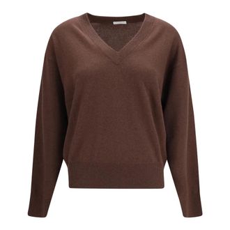 Brunello Cucinelli Pullover mit V-Ausschnitt aus Kaschmir - - Knitwear - Damen - Braun - S
