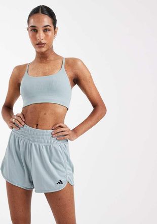 adidas adidas Performance - All Me - Gerippter Longline-BH in der Farbe Wonder Sage mit leichter St&uuml;tzfunktion-Gr&uuml;n