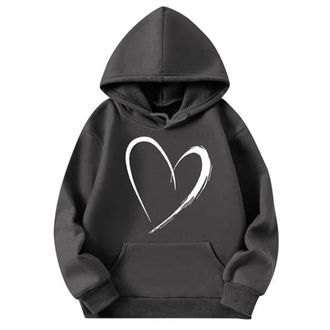 Generic Sweat &agrave; capuche ample pour la Saint-Valentin 2026 avec imprim&eacute; pour un pull confortable, gris fonc&eacute;, XXL