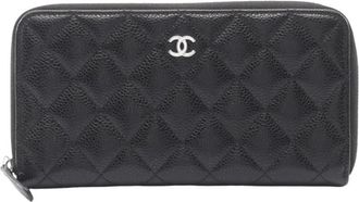 Chanel 2021-2025 CC Quilted Caviar Zippy Wallet long wallets - Noir