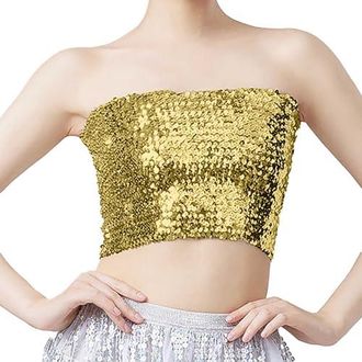 Generic Ensemble de haut tendance Mardi Holiday pour femme avec paillettes &eacute;tincelantes stretch Clubwear Tube Top Costume Top Femme, dor&eacute;, Taille unique