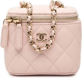 Chanel mini sac &agrave; bandouli&egrave;re Vanity Case with Chain en cuir Caviar (2021) - Rose