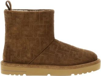 Fendi Stiefel - Embossed Brown Suede Ankle Boots - Gr. 10 - in Braun - f&uuml;r Damen