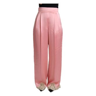 Dolce & Gabbana Femme, Pantalons, Rose, Taille: 34 FR Pantalon large en satin de soie &agrave; finitions en dentelle