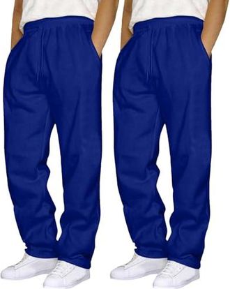 Generic Lot de 2 pantalons de jogging pour homme - Long - V&ecirc;tement de sport - Cordon de serrage - Taille &eacute;lastique - Pantalon de sport - Coupe ample - Jambes 
