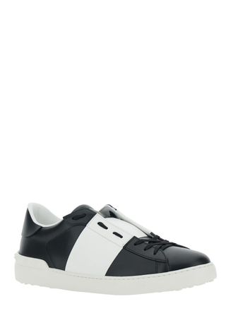 Valentino Garavani Mens Low Top Sneakers Open White-Black Leather Calf Trainers White/black