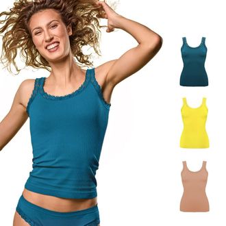 Luigi di Focenza Unterhemd Damen aus Mikrofaser mit Spitzendetails, Tank Top Damen mit Seamless Technologie, 3 St&uuml;ck Set, Made in Italy