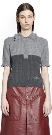 Chloé Two-Tone Cable-Knit Polo