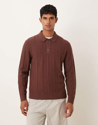 Abercrombie & Fitch Langärmliger Pullover in Braun mit Polokragen und Brust-Logo-Brown