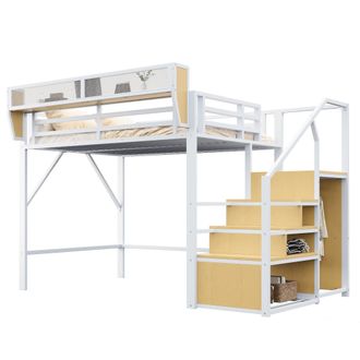 STILVORA Letto A Soppalco 140 X 200 Cm, Doppio Con Scala Di Sicurezza E Ripiano Rimovibile, Senza Materasso
