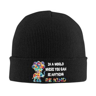 Generic Bonnet dans Un Monde O&ugrave; Tout Est Possible, Soyez Bienveillant. Autisme &Eacute;l&eacute;phant Thermique Chapeau Tricot&eacute; Doux Bonnet Hiver pour Shopping Femme Homme