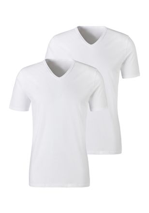 H.I.S Unterziehshirt H.I.S, Herren, Gr. XXL, 2 Stk., N-Gr, wei&szlig;, Jersey, Obermaterial: 95% Baumwolle, 5% Elasthan, unifarben, k&ouml;rpernah, V-Ausschnitt, Unter