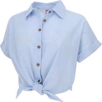 Guru Shop Leichte Baumwoll Bluse, Sommerbluse zum Binden - Hellblau, Damen, Baumwolle, Size:S