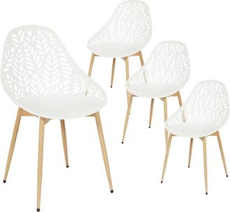 Altobuy Altobuy - saya - Lot de 4 Chaises de Jardin Coque Plastique Ajourée Blanc Pieds Métal