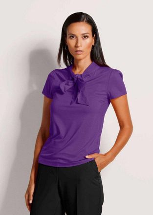 Madeleine Kurzarmshirt Kurzarmoberteil mit Schluppe Schickes Blusenshirt mit V-Ausschnitt und Glanzbändern