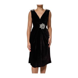 Dolce & Gabbana Samt Blumen A-Linie Kleid mit V-Ausschnitt - - Dresses - Damen - Schwarzk - S