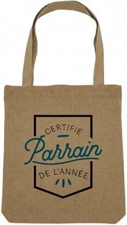 Fabulous Sac Shopping Tote Bag Aspect Lin - Certifi&eacute; Parrain de lAnn&eacute;e Parrain Famille Valid&eacute; - Sac de Courses Toile Epaisse 360g Beige Naturel Cabas Port&eacute; Epa