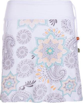 vishes Alternative Bekleidung - Damen Mini-Rock Baumwolle Blumen-Muster extra breiter Bund mit Kordel-Zug und Taschen wei&szlig; 38-40