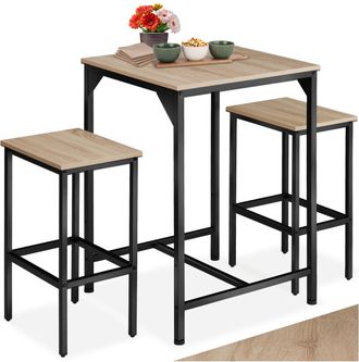 TecTake Bartisch Set 3-teilig, 1x Hochtisch mit 2X Barhocker, Essgruppe Industrial Style, Kaffeebar Möbel, Küchentisch mit Stühlen, Küchenmöbel, Wohnzimmer Mö