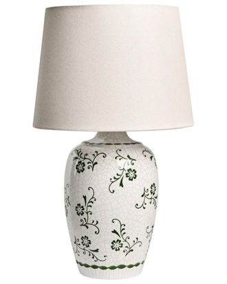 Beliani Tischlampe Keramik mit Stoffschirm wei&szlig; florales Motiv Craquel&eacute; Effekt Jinny