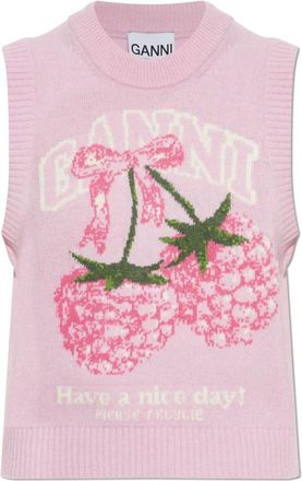 Ganni Femme, Pulls, Rose, Taille: 40 FR Logo Vest