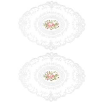 Amosfun 2Pcs Spitze Deckchen Milch Seide Bestickt Tisch Tischsets Hitzebest&auml;ndig Tisch Matten Tischsets Tabelle Topper f&uuml;r Hochzeit Geburtstag Abendessen Part