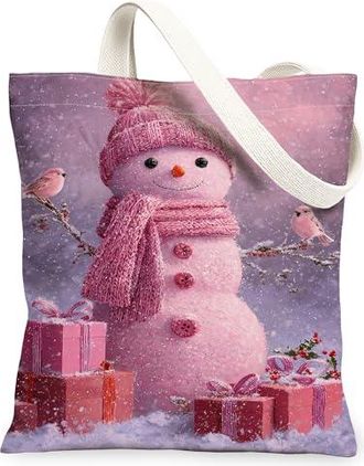 Generic Sacs fourre-tout en toile motif bonhomme de neige dhiver, adorables sacs de courses r&eacute;utilisables, festifs, l&eacute;gers et lavables, P&ecirc;che, 13x15 Inch