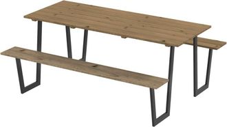 OUTSUNNY Table de pique-nique robuste 6 personnes - table foresti&egrave;re pic nic - table-bancs bois acier