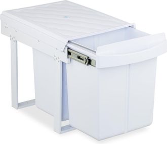 Relaxdays Einbaumülleimer, 2 Fächer, 2X 20 l, HxBxT: 41,3 x 34 x 51,8 cm, ausziehbar, Müllsystem Unterschrank, weiß