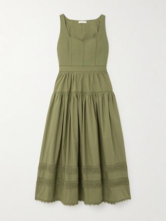 Ulla Johnson Robe Midi En Popeline De Coton À Finitions En Dentelle Isadora - Vert