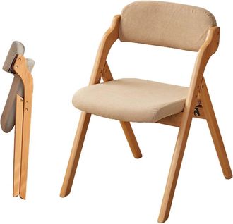 Generic Ergonomic Oak Folding Dining Chairs - Padded, Lightweight, Easy-to-Fold Side Chairs for Home & Office - Stylish Khaki Indoor Breakfast Seating