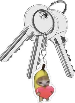 Generic Porte-cl&eacute;s en acrylique 2D avec cordon pour cl&eacute;s de voiture, sacs &agrave; dos, sacs &agrave; main, et adultes, Love Banana Cat 4 cm [Boucle ronde, Refer to descrip
