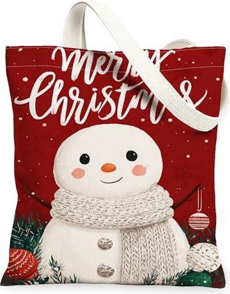 Generic Sacs fourre-tout en toile motif bonhomme de neige de No&euml;l, sacs d&eacute;picerie r&eacute;utilisables, l&eacute;gers et lavables avec bandouli&egrave;re pour voyage, shopping, 33