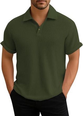 Generic Polo &agrave; manches courtes pour homme, d&eacute;contract&eacute;, ample, couleur unie avec poche de poitrine, col rabattable &agrave; boutons, respirant, doux pour la peau, &eacute;t