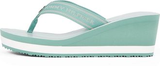 Tommy Hilfiger Damen Flip Flops Stripes mit Keilabsatz, Türkis (Charming Green), 39