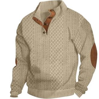 Generic Pull de sport &agrave; manches longues en cachemire pour homme, d&eacute;contract&eacute;, bouton en cachemire avec coudi&egrave;res, kaki, XXL