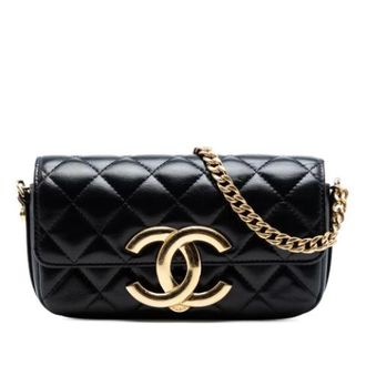 Chanel Sac bandouli&egrave;re matelass&eacute; en cuir dagneau doccasion - Femme - Pre-owned - Noir - Taille: ONE Size