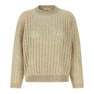 Brunello Cucinelli Femme, Pulls, Beige, Taille: 42 FR Pull &Eacute;blouissant &agrave; C&acirc;bles