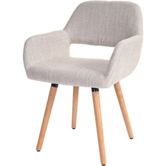 Hhg Chaise de salle à manger Altena II, fauteuil, design rétro des années 50, tissu, crème/gris