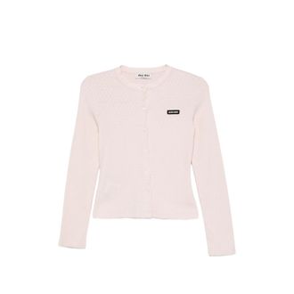 Miu Miu Logo-patch Pointelle-knit Cardigan